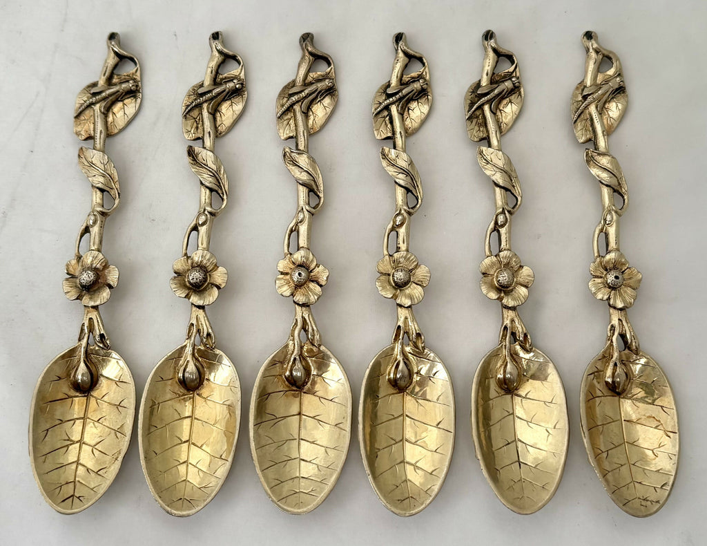 Six George III Silver Gilt Naturalistic Teaspoons. 4 troy ounces, circ