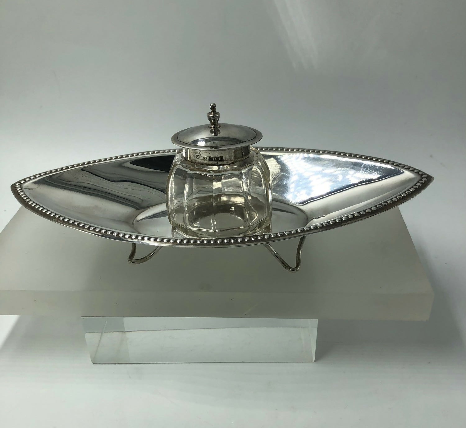 Edwardian Silver Ink Stand Desk Decoration Hallmarked Sheffield 1909