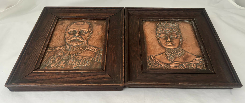 King George V and Queen Mary Copper Relief Portrait Plaques.