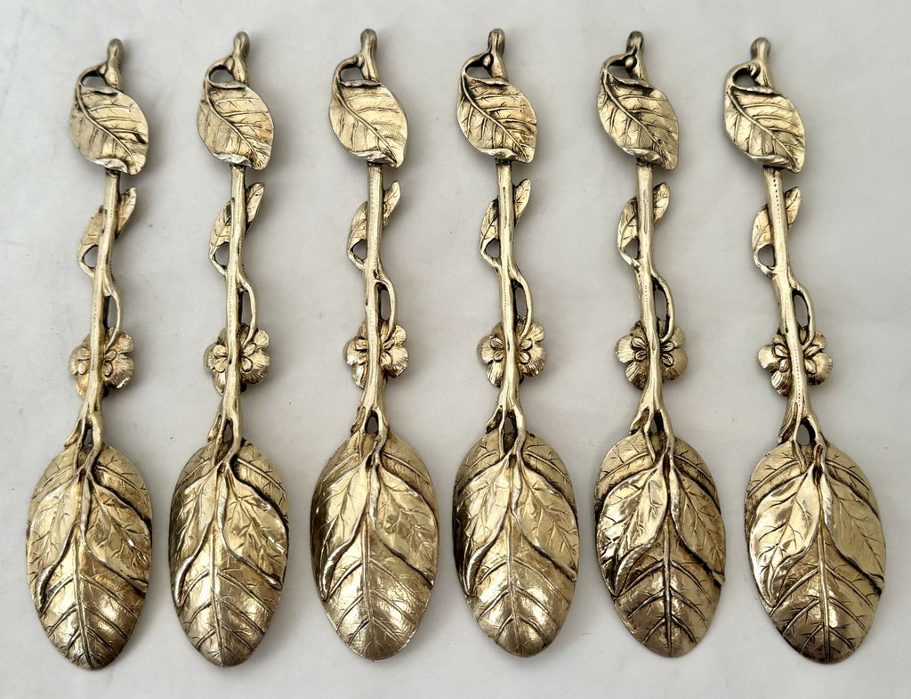 Six George III Silver Gilt Naturalistic Teaspoons. 4 troy ounces, circ