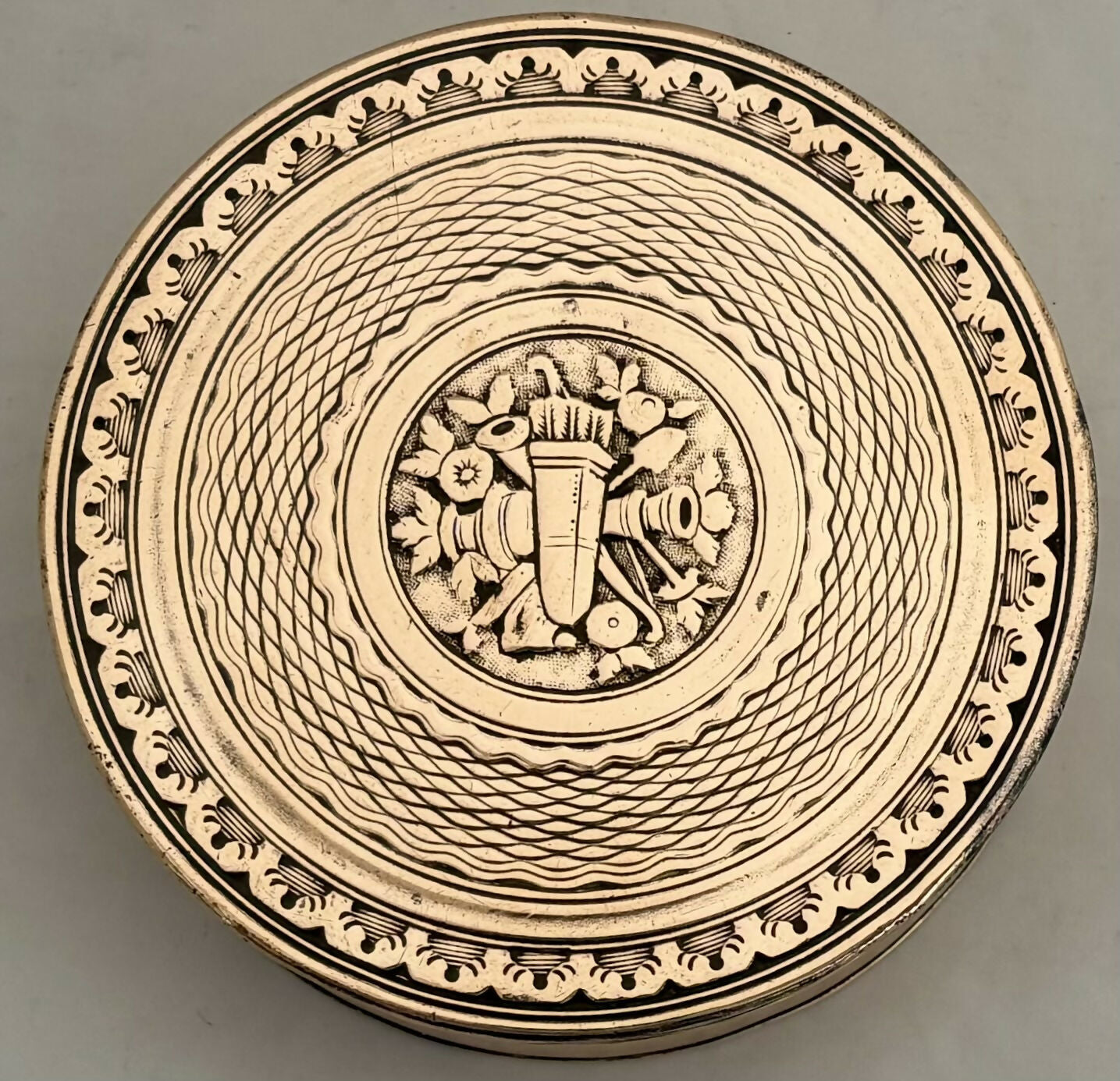 An Early 19th Century Gilt Metal Snuff Box With Triumphal Regalia.