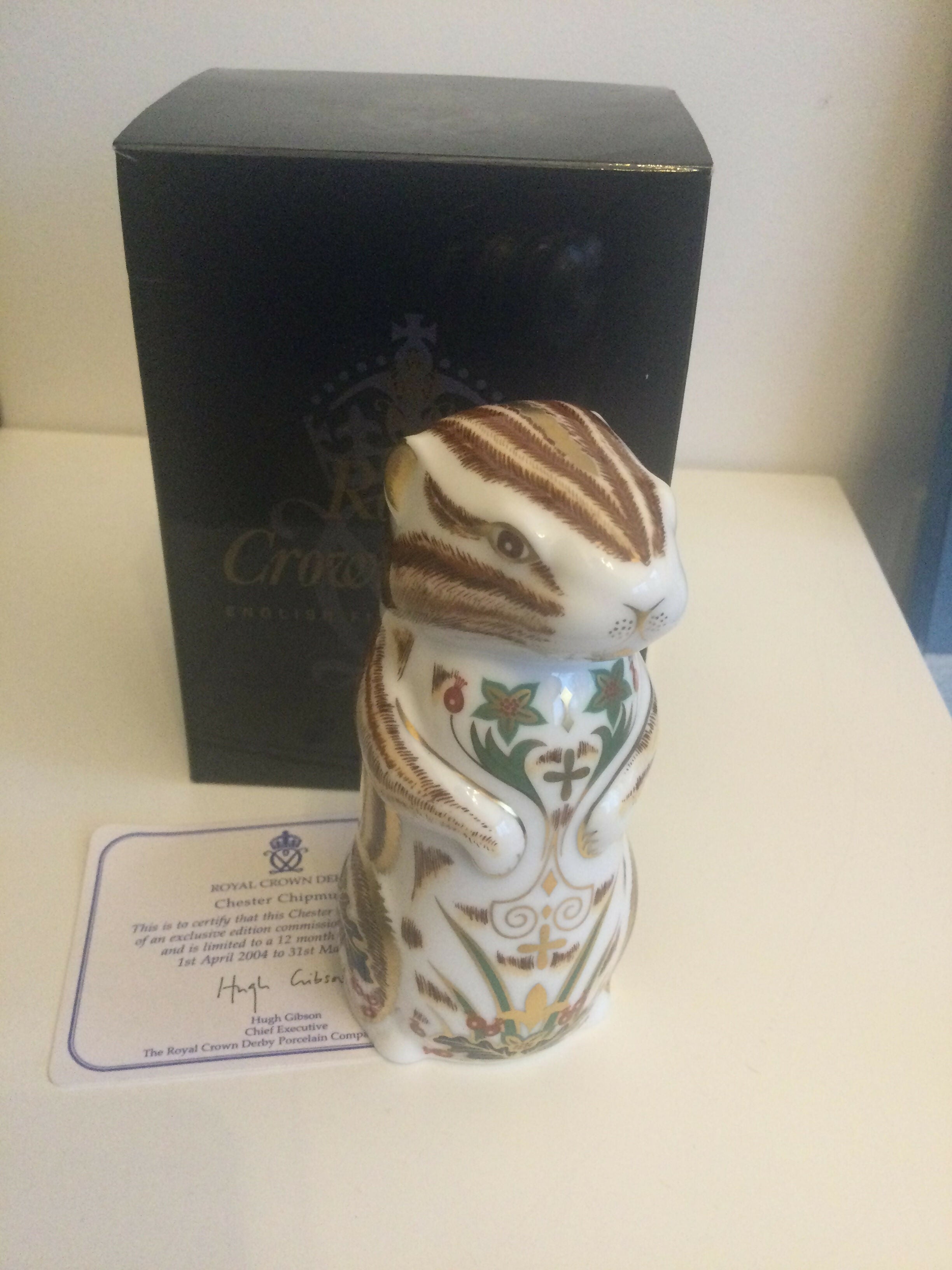 Royal Crown Derby Paperweight- Chester Chipmunk figurine with gold sto