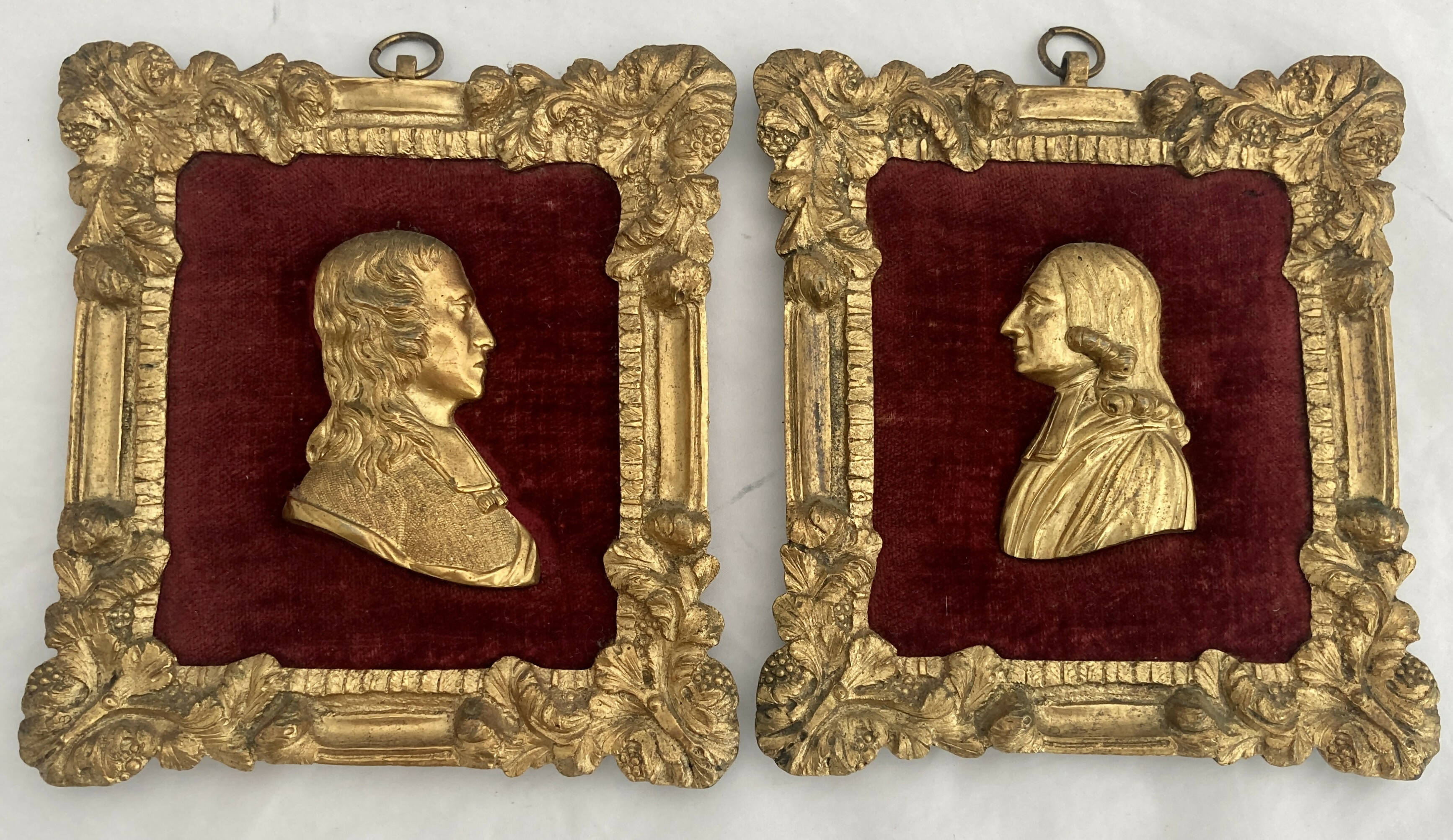 Pair of 19th Century Gilt Metal Portrait Plaques, Rev John Wesley & Jo