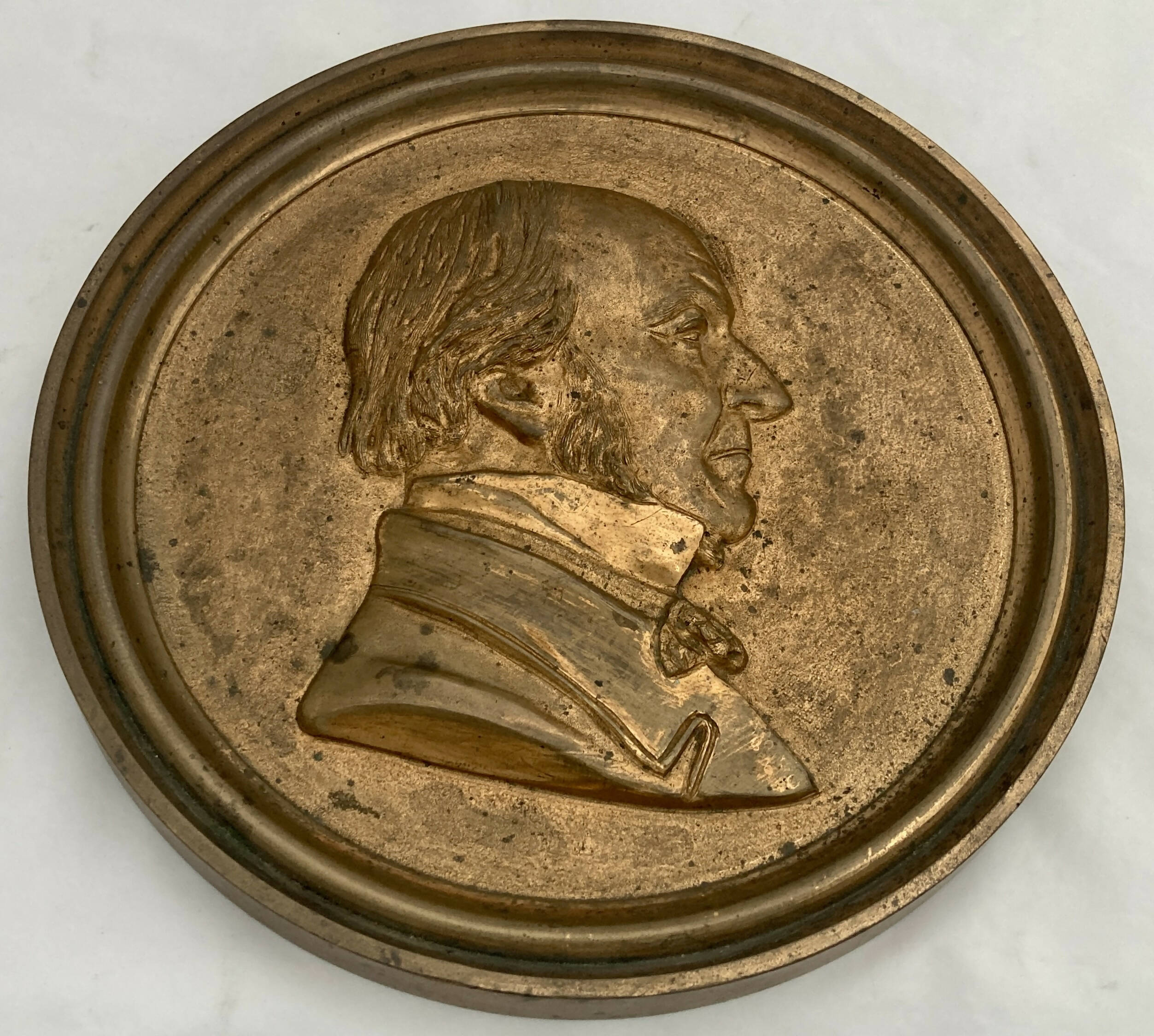 19th Century Gilt Brass Portrait Roundel of Prime Minister William Ewa