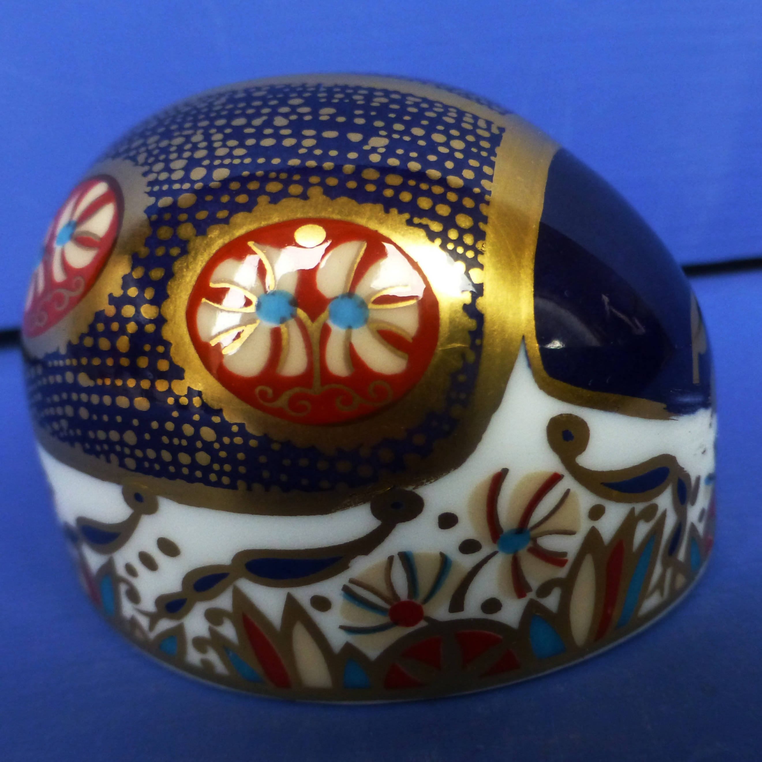 Royal Crown Derby Paperweight - Blue Ladybird with Gold Stopper (Boxed